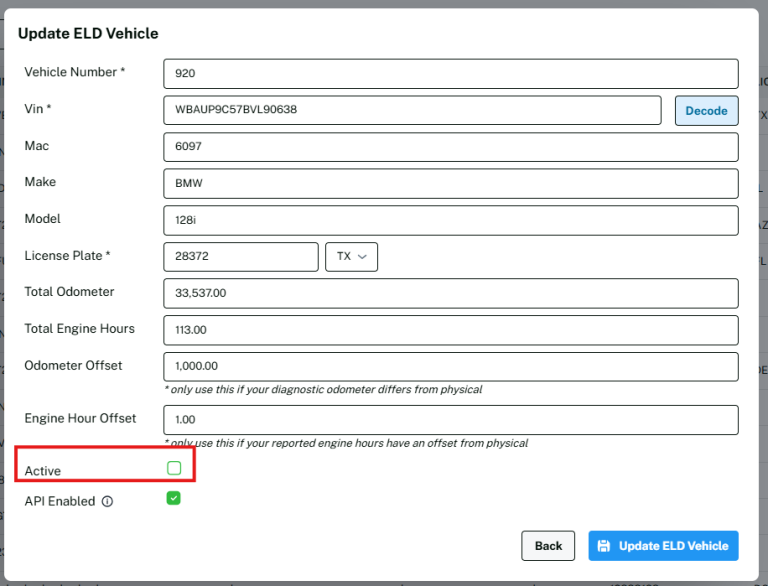 How to inactivate the Eld Truck? - CountingTrucks